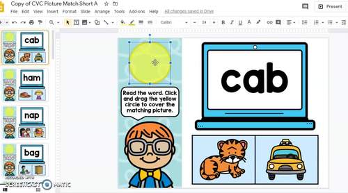 Read and Match CVC for Google Classroom Distance Learning by Gneiss Corner