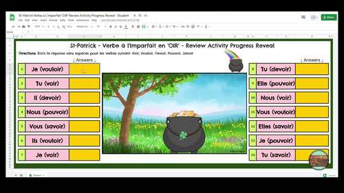 St-Patrick's Day French Verbs Imparfait OIR Review Progress Reveal