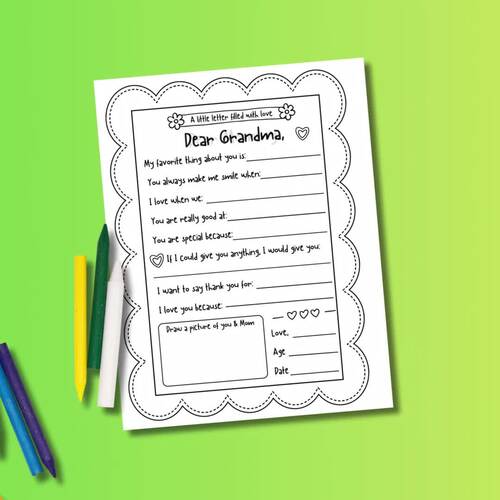 Mother’s Day Letter Printable for Kids Fill in the Blank Writing Activity