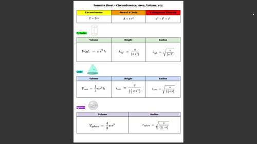 Circumference, Area, Pythagorean Theorem, Cylinders, Cones, & Spheres ...