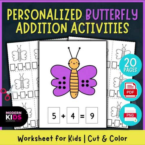 Personalized Butterfly Addition Activities Pages by ModernKids ...