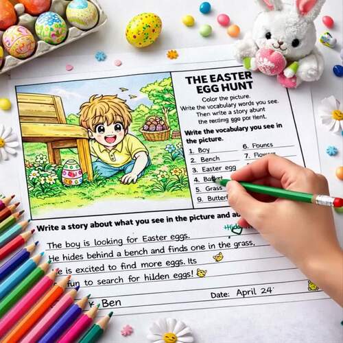 First Easter Egg Hunt Writing Prompt Worksheets, Easter Day ELA Writing ...