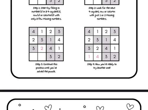 Valentine’s Day Sudoku, Math Games, Number Puzzle, Beginner Sudoku Game