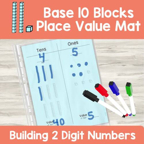 2 Digit Base Ten Blocks Place Value Mat | 1st 2nd Grade Dry Erase Chart