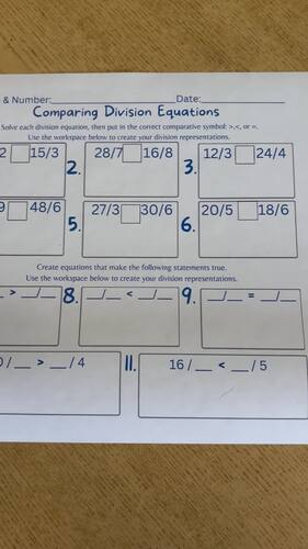 Comparing Division Equations | Comparing Quotients | Differentiated ...
