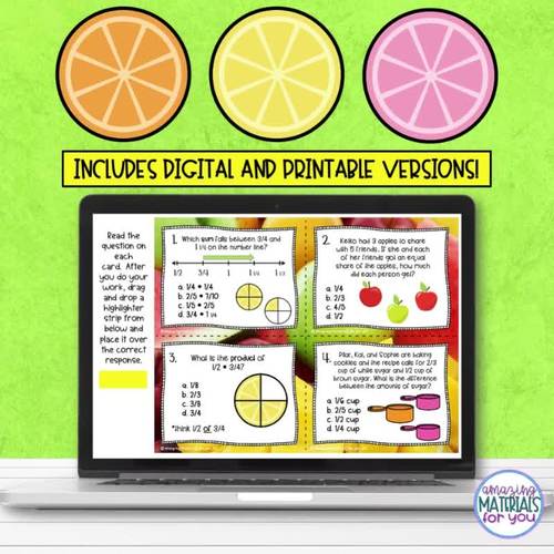 Fraction Operations Task Cards PRINT and DIGITAL | TPT