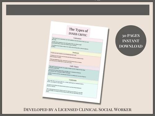 Inner critic workbook self esteem therapy worksheets, mental health journal