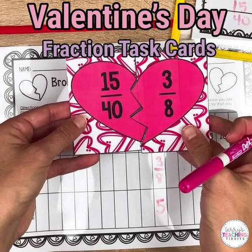 Valentine's Day Fractions Task Cards by Terry's Teaching Tidbits