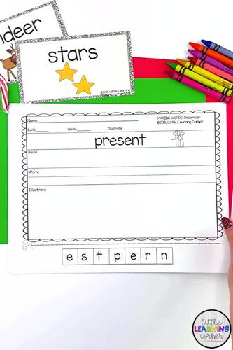 Making Words DECEMBER writing center and vocabulary cards | Cut and Paste