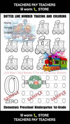Train 0-9 DOTTED LINE NUMBER TRACING AND COLORING by lilworm | TPT
