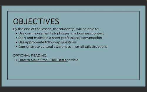 Business Small Talk: ESL/EFL Lesson Presentation (B1-C2) | TPT