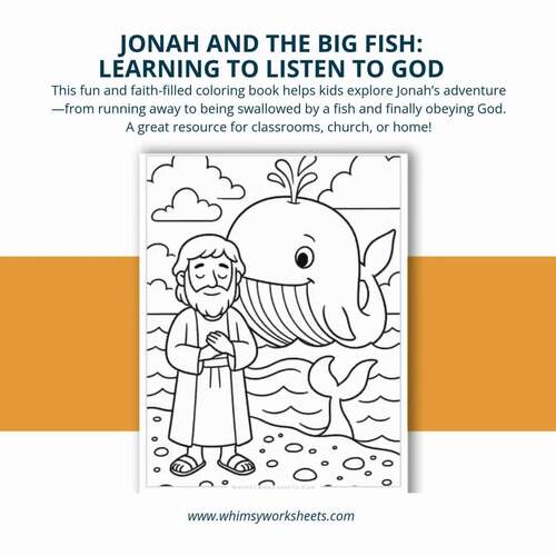Jonah and the Whale Activity: Printable Bible Story Lesson Coloring Pages