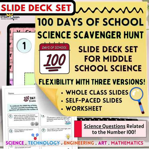 100 Days of School Science Scavenger Hunt Activity Pack Middle School ...