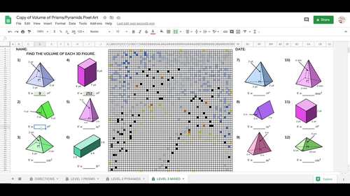 Google Sheets Digital Pixel Art Math Volume of Prisms and Pyramids