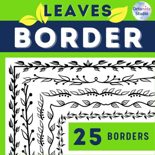 Leaves Doodle Borders / Frames Black & White Clipart Commercial Use