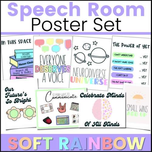 Speech Therapy POSTERS - Speech Room Decor Set - Soft Rainbow | TPT