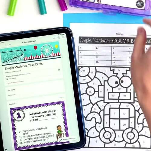Simple Machines Task Cards and Color by Number Activity (Google Forms)