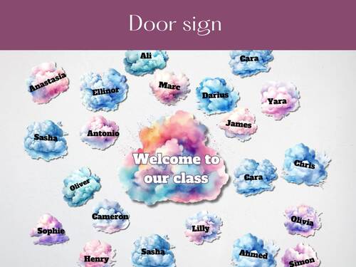 Door sign | heavenly clouds in beautiful pastels | classroom decor