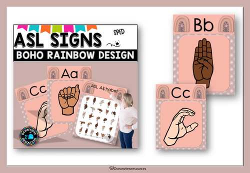 ASL Alphabet posters. BOHO design with Rainbow by Oceanview Resources