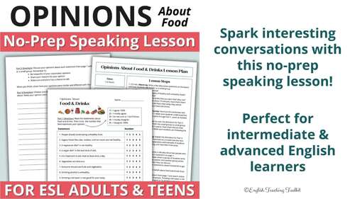 ESL Adults Speaking & Writing Activity Lesson Plan Opinions About Food ...