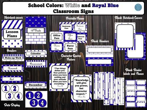 School Colors: White and Royal Blue Classroom Signs, labels, and ...