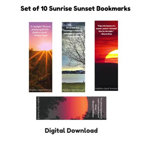 Set of 10 Sunrise Sunset Bookmarks, Sunrise Sunset Bookmarks | TPT