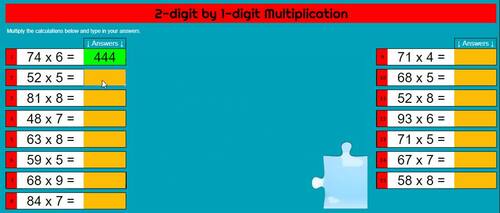 NO PREP- Heart Bear 2-digit by 1-digit Multiplication Digital Jigsaw Puzzle