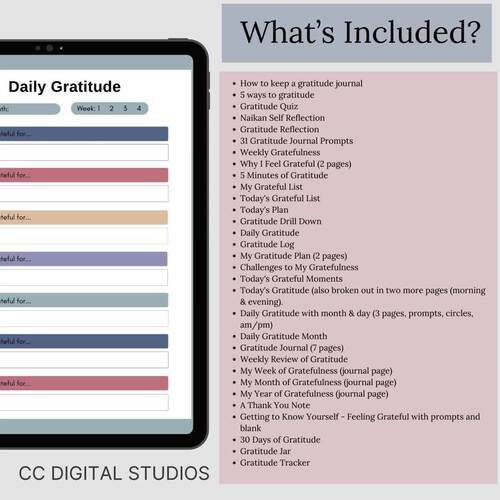 Gratitude Journal With Journal Prompts, Gratitude Worksheets for Self Care