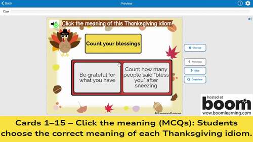Thanksgiving Idioms - With Audio Digital Boom Cards by Limes and Lemons