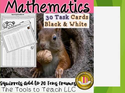 Autumn Squirrels 30 Add to 20 Tens Frame Task Cards Black and White Print