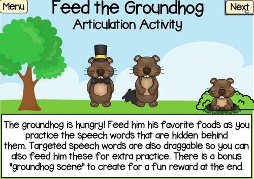 Feed the Groundhog Articulation Boom Cards Groundhog Day Speech Therapy ...