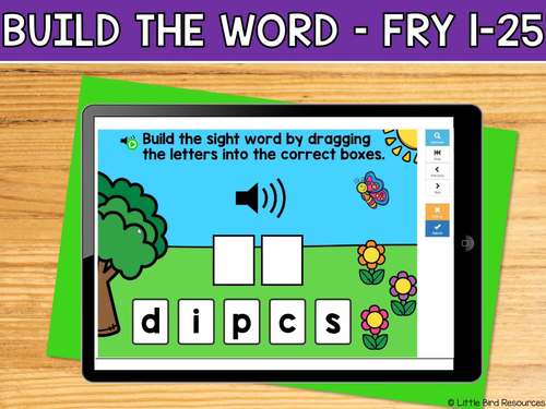 Fry Sight Words 1-25 Building Words Boom Cards inc Audio | TPT