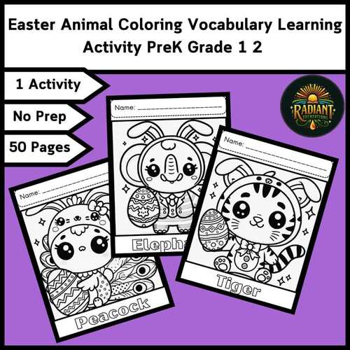 Easter Animal Coloring Vocabulary Learning Fun Activity PreK Grade 1 2