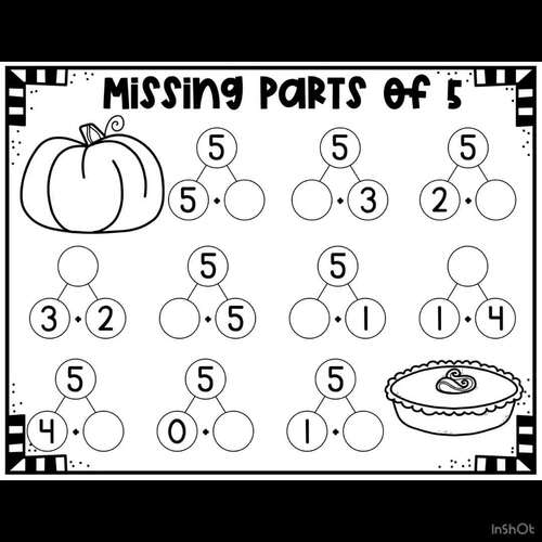 Number Bonds | Add + Subtract within 5 No Prep Worksheets for Kindergarten