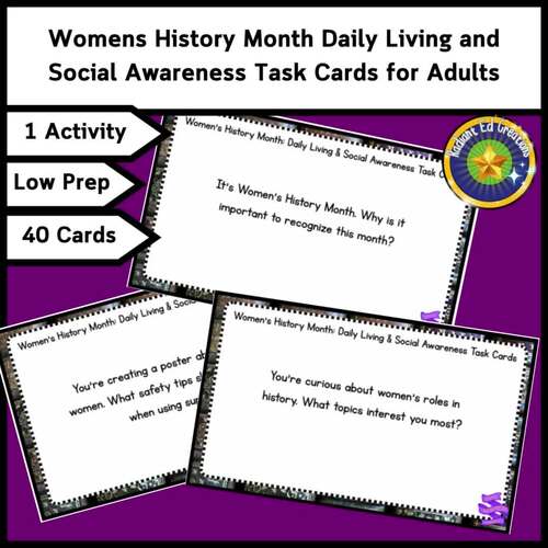 Womens History Month Daily Living and Social Awareness Task Cards for ...