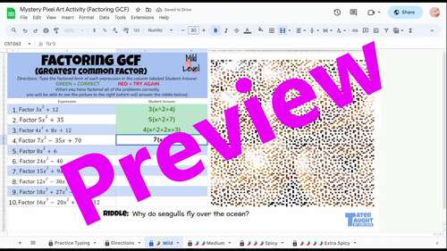 Factoring Polynomials with a GCF (Digital Mystery Pixel Art) - 4 Levels