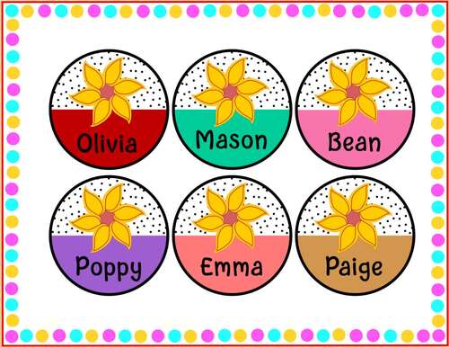 Printable Spring Spotty Floral Student Name Labels, Bright Spotty Name Tags