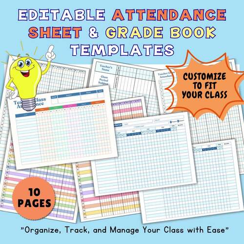 Editable Class Roster Attendance Sheet & Grade Book Templates | Canva & PDF