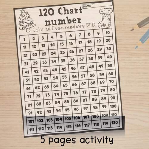 Christmas 120 Chart Missing Numbers Worksheets - Cut & Paste math coloring game