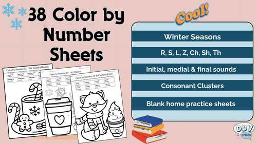 Winter Articulation Engaging Color by Number Worksheets Speech Therapy Pack