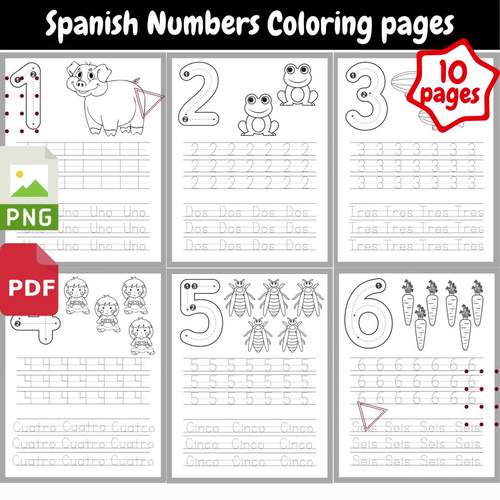 Spanish Numbers Coloring pages | Hispanic Numbers Coloring Sheets