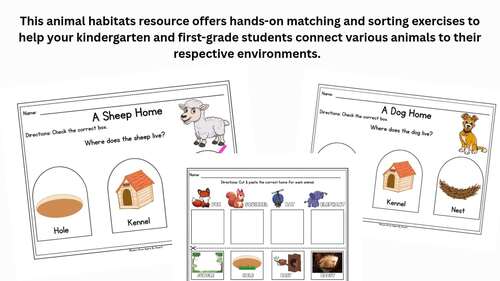 Animal Habitat Sort, Cut & Paste Animal Homes Kindergarten & First Grade