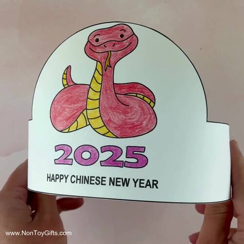 2025 Chinese New Year Snake Craft - Coloring Paper Hat for Lunar New Year