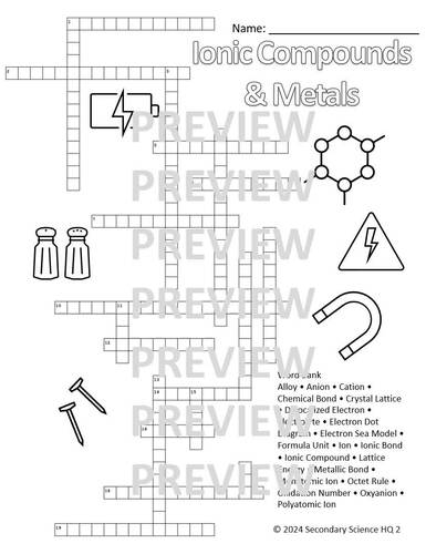 Ionic Compounds and Metals Vocabulary Puzzle and Word Search | Chemistry