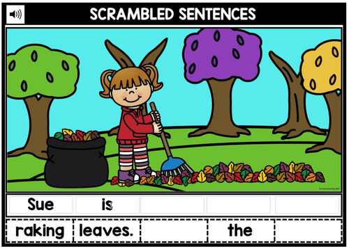 Sentence Scramble Fall Boom Cards (Distance Learning) by United Teaching