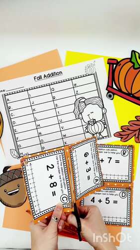 Autumn Fall Addition with a number line Task Cards Kindergarten | TPT