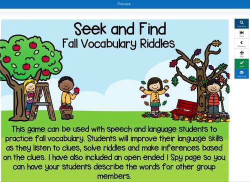 Seek and Find Fall Vocabulary Riddles Speech Therapy Printable Game ...