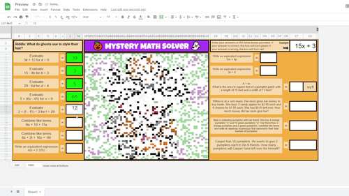 Halloween - Algebra Expressions - Digital Math Activity - Pixel Art