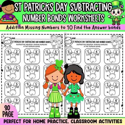 St Patrick's Day Math within 10 Worksheets, Subtraction Number Bonds ...
