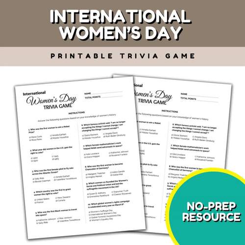 International Women's Day Trivia Activity Printable PDF, Women's Day Games